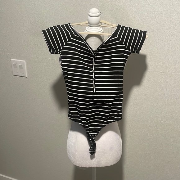 Active USA | Tops | Active Usa Black White Horizontal Striped Bodysuit ...